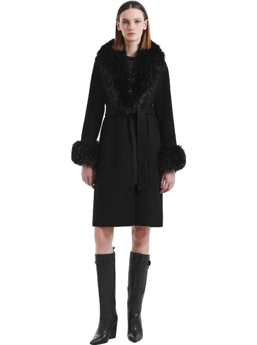 Rudsak Wool Blend Coat With Faux Fur Trim - Black