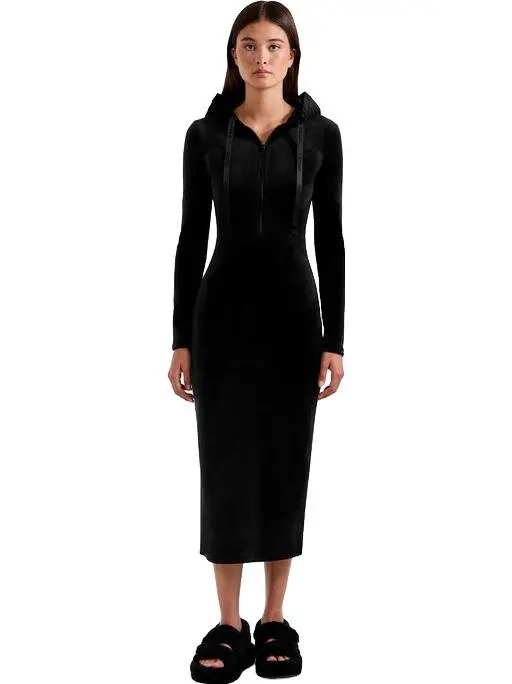 Rudsak Velour Hooded Midi Dress - Black