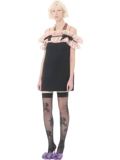 Valentino Garavani Crepe Couture Short Dress With Pleated Taffeta Ruffles - Black