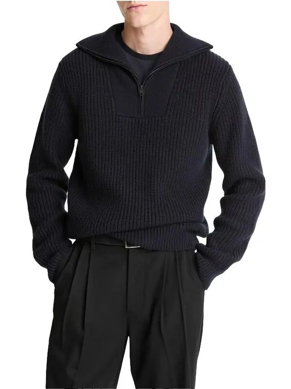 Vince Heirloom Shaker Wool-cashmere Quarter-zip Sweater - Blue