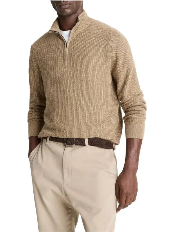 Vince Geo-jacquard Wool-blend Quarter-zip Pullover - Natural