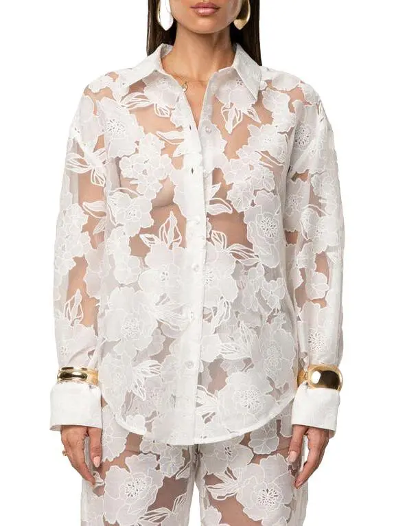 JLUXLABEL Embroidered Floral Button-up Shirt - Ivory