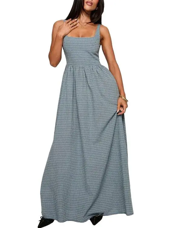 Princess Polly Cartmel Check Maxi Dress - Navy