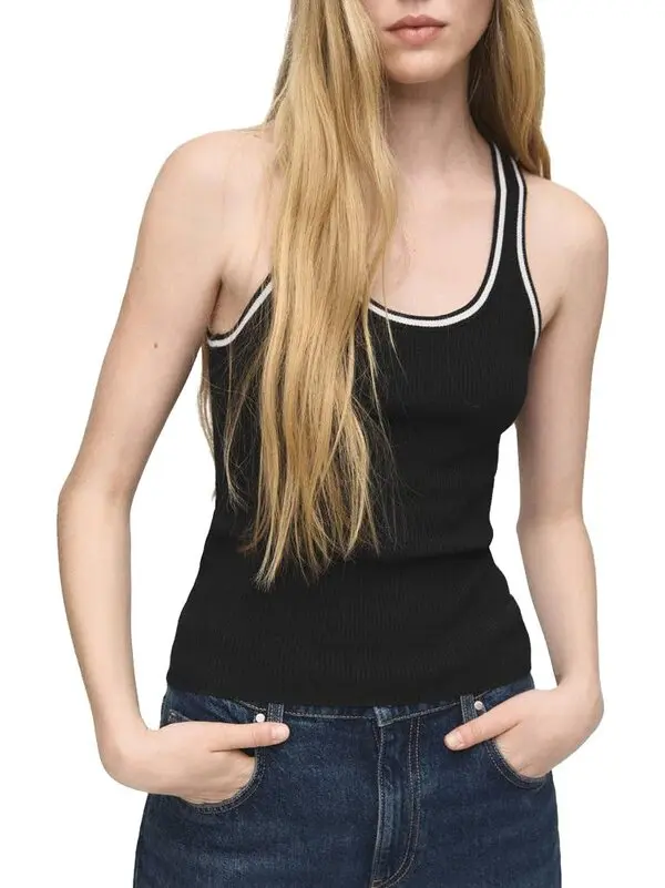 Mango Contrast Tipped Knit Tank - Black