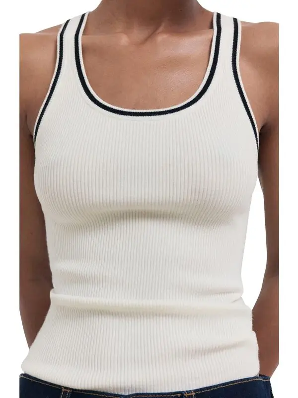Mango Contrast Tipped Knit Tank - Ecru