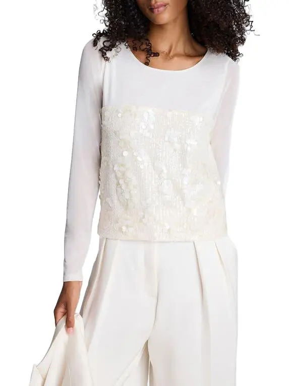 KENNETH COLE Sequin Knit Top - Oyster