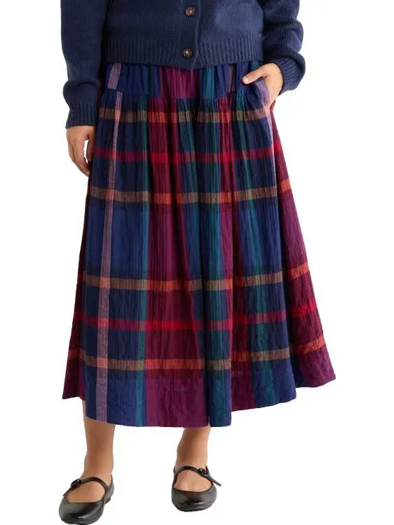 Marine Layer Plaid Midi Skirt - Blue Multi Plaid