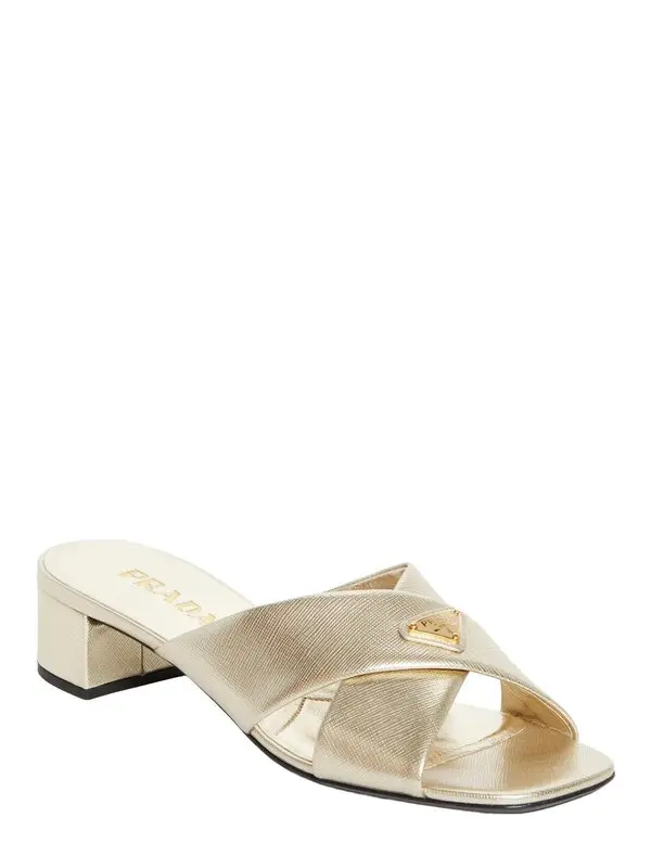 Prada Block Heel Square Toe Sandals - Pirite