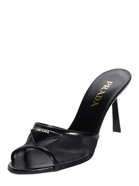 Prada Triangle Logo Mesh Slide Sandal - Nero