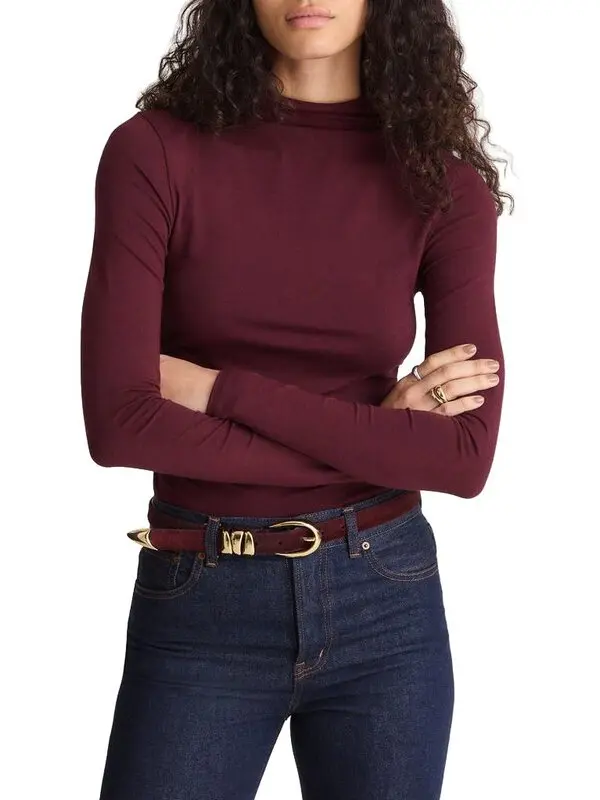 Madewell Ruched Mock Neck Top - Dark Pomegranate