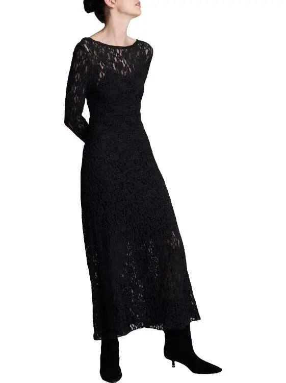 KENNETH COLE Lace Long Sleeve Maxi Dress - Black