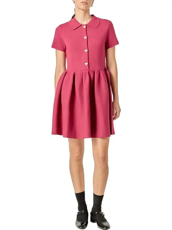 English Factory Heart Button Knit Minidress - Maroon