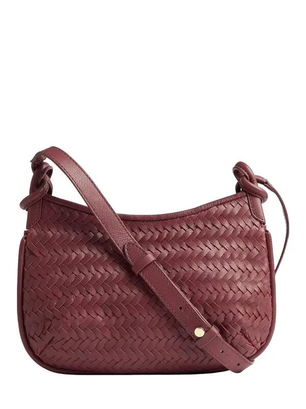 LK BENNETT Woven Leather Crossbody Bag - Burgundy