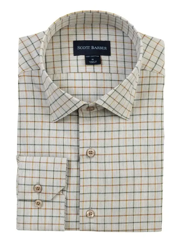 Scott Barber Windowpane Melange Cotton Twill Button-up Shirt - Grey Heather
