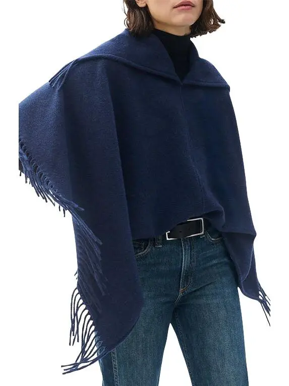 Rag & Bone Darcey Cowl Neck Wool Poncho - Navy
