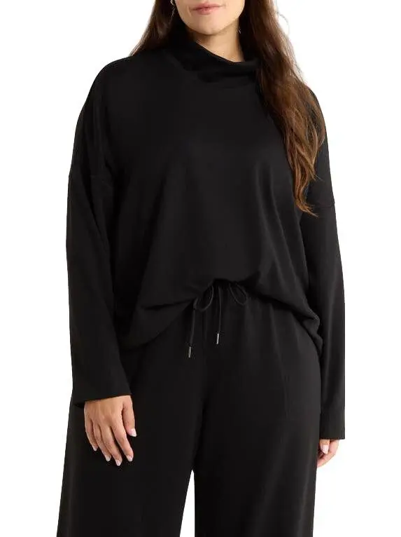 Caslon Drop Shoulder Turtleneck Top - Black