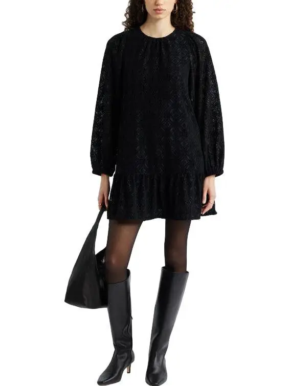 Treasure & Bond Long Sleeve Chenille Mini Dress - Black
