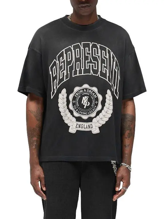 REPRESENT Legacy Crest Graphic T-shirt - Stained Black