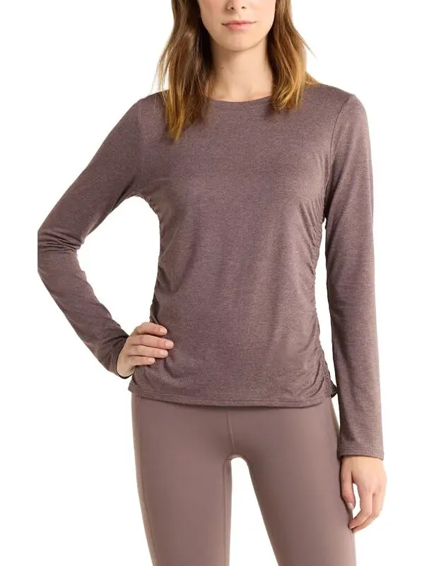 Zella Restore Soft Lite Ruched Long Sleeve T-shirt - Grey Plum