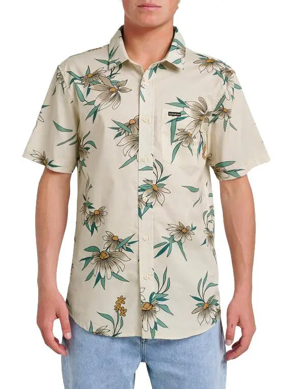 Quiksilver Costal Flora Classic Fit Floal Short Sleeve Cotton Button-up Shirt - Moonstruck