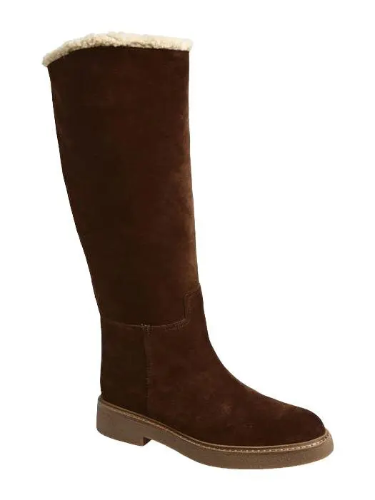Jeffrey Campbell Zabini Faux Shearling Lined Knee High Boot - Brown Suede Combo