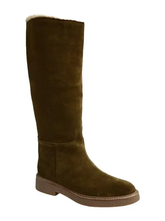 Jeffrey Campbell Zabini Faux Shearling Lined Knee High Boot - Khaki Suede Combo