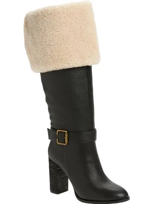 Jeffrey Campbell Nestle Knee High Boots - Black Crinkle Beige