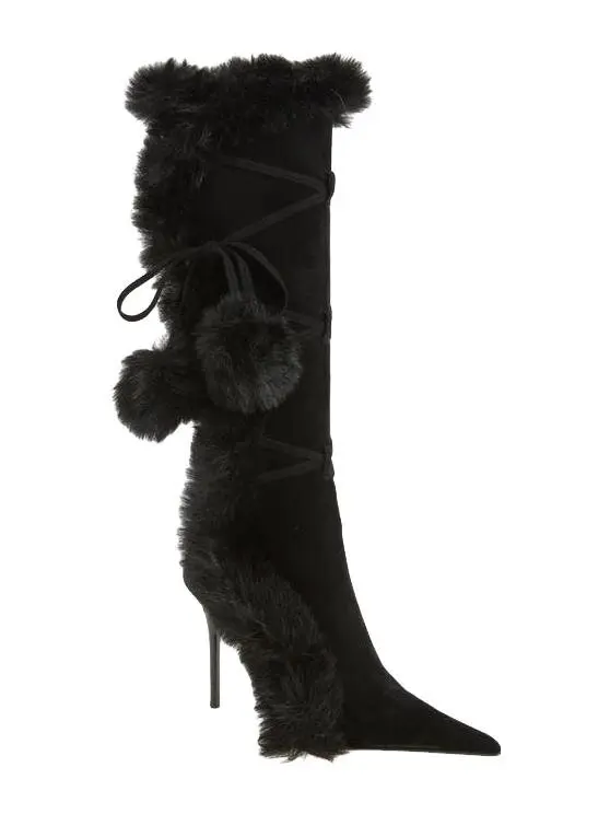 Jeffrey Campbell Chilly Faux Fur Trim Pointed Toe Boots - Black Combo