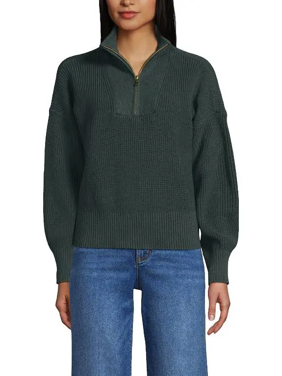 LANDS' END Drifter Shaker Wedge Quarter Zip Sweater - Evening Forest