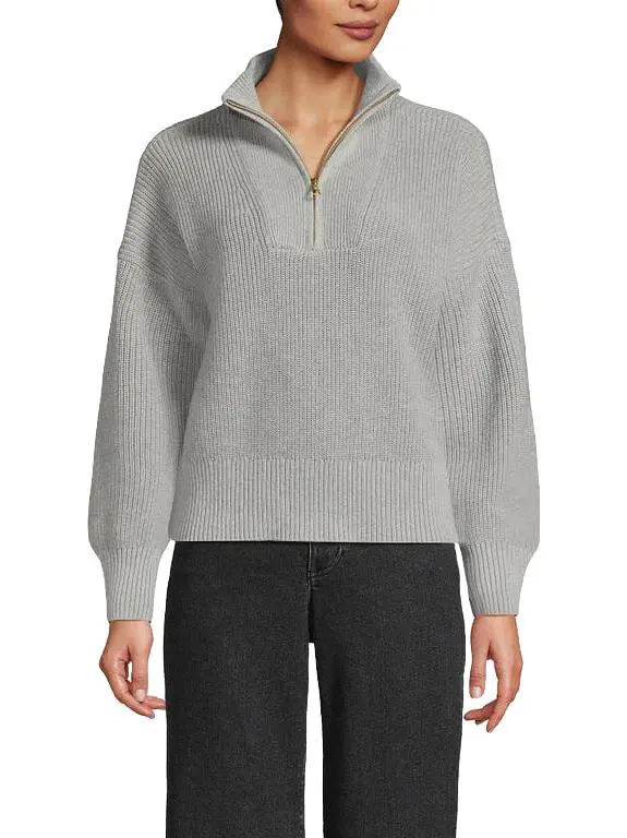 LANDS' END Drifter Shaker Wedge Quarter Zip Sweater - Gray Heather