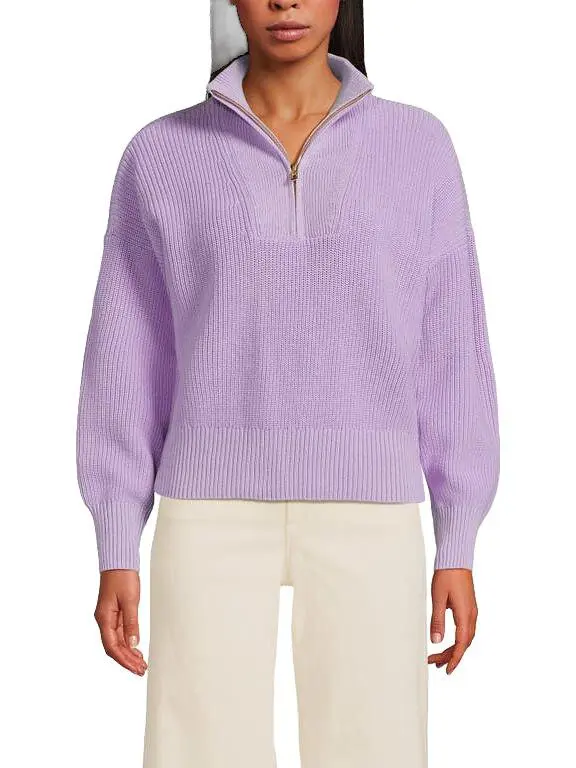 LANDS' END Drifter Shaker Wedge Quarter Zip Sweater - Whisper Lilac