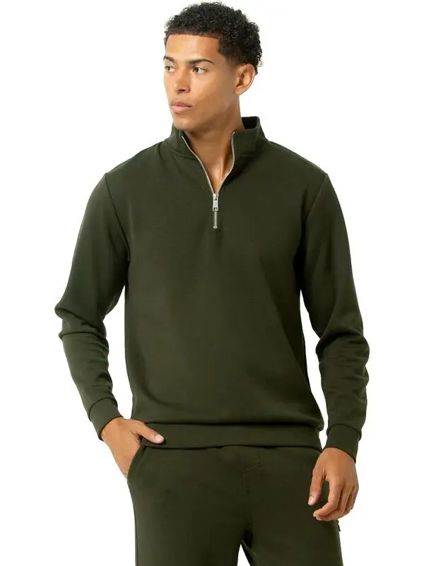 SINGLE STITCH Classic 1/4 Zip Sweatshirt - Olive