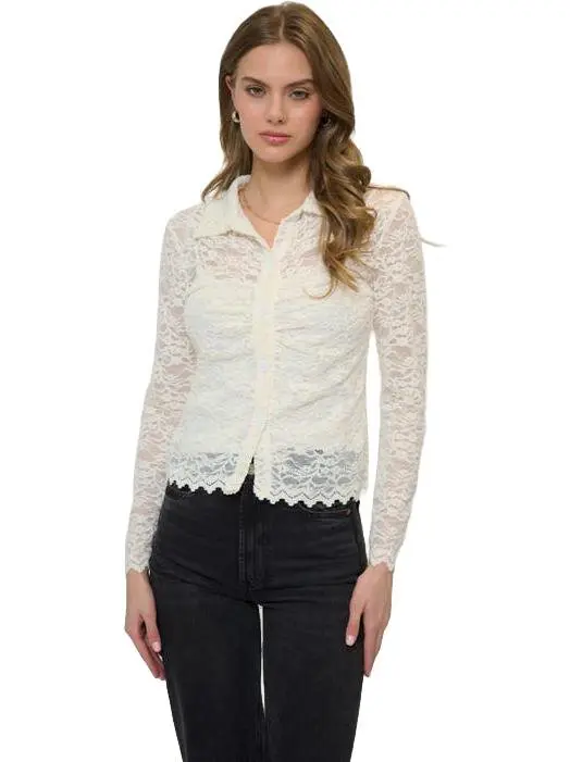 Central Park West Stella Stretch Lace Buttondown - Ivory