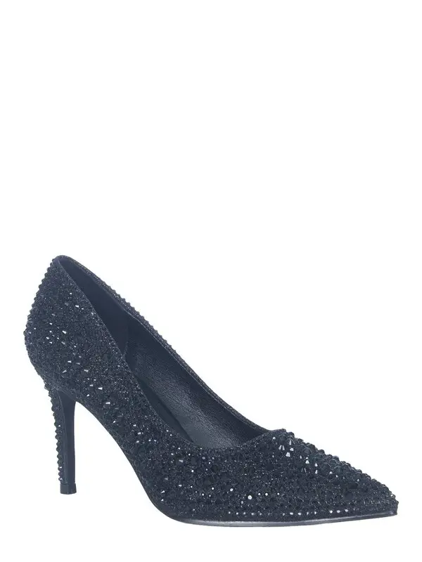 LAUREN LORRAINE Rhinestone Embellished Pointed Toe Pumps - Black
