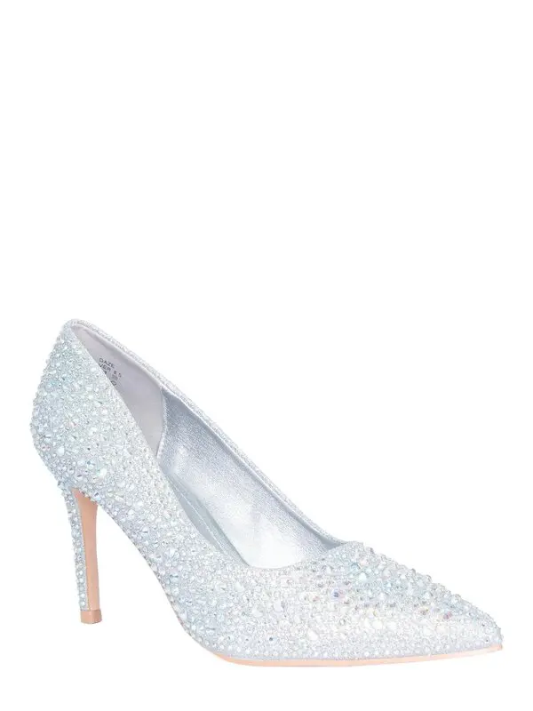 LAUREN LORRAINE Rhinestone Embellished Pointed Toe Pumps - Silver