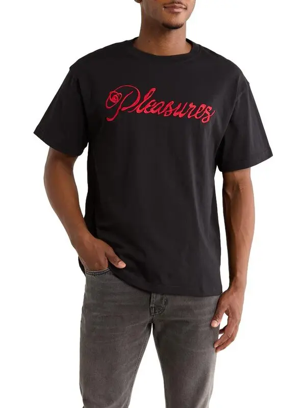 PLEASURES Scrawl Cotton Graphic T-shirt - Black