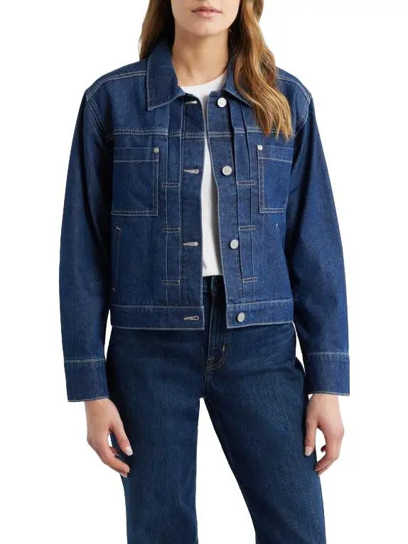 CITY BLUES Pleated Denim Jacket - Indigo