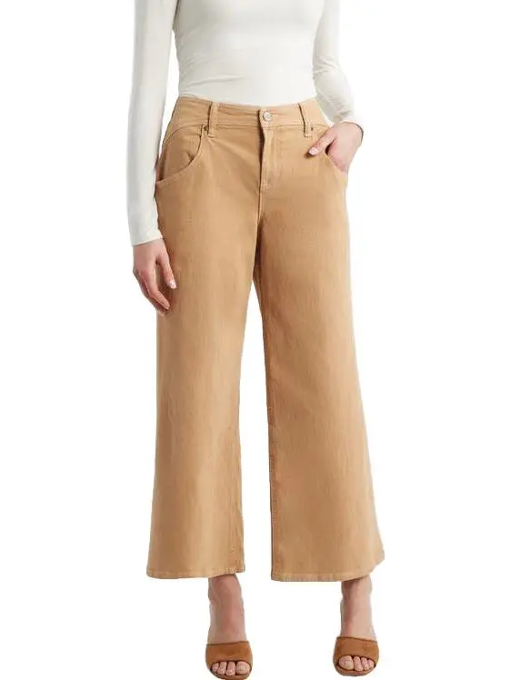 CITY BLUES Curve Yoke Wide Leg Ankle Jeans - Taupe