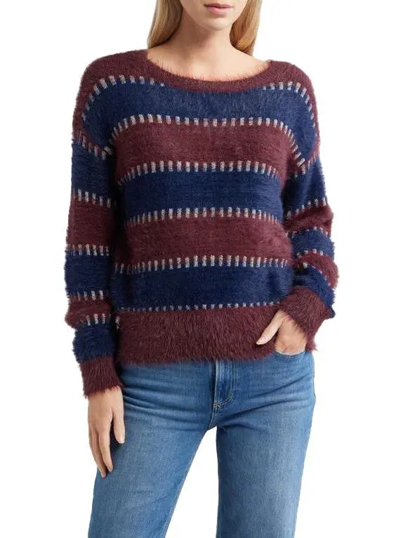 CITY BLUES Stripe Metallic Boat Neck Sweater - Plum/midnight
