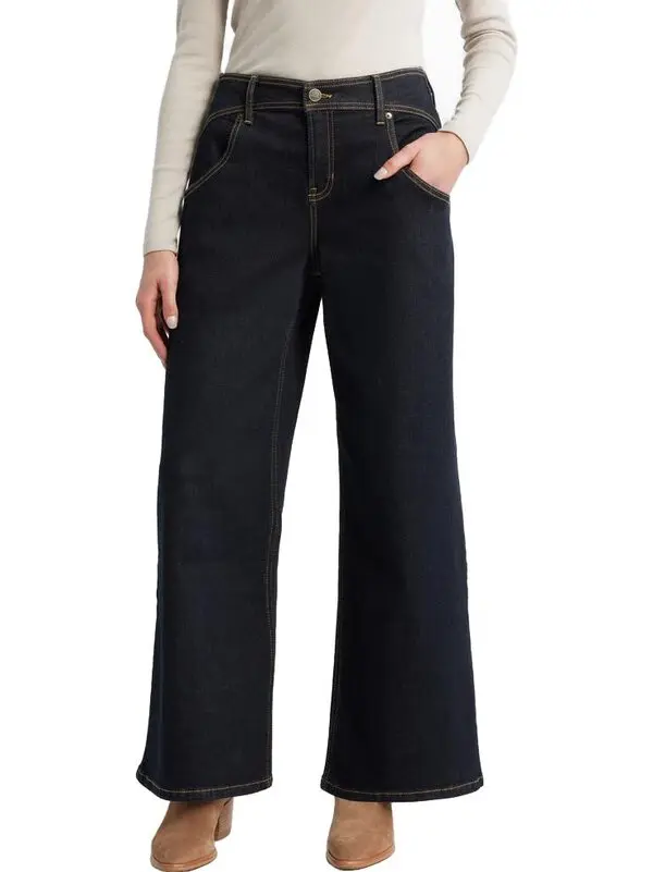 CITY BLUES Curve Yoke Wide Leg Ankle Jeans - Indigo