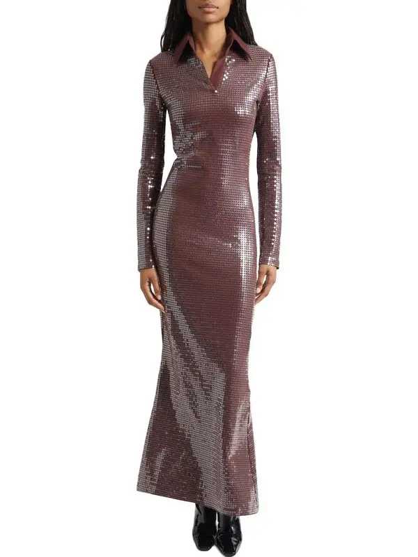 CONNER IVES Long Sleeve Sequin Jersey Dress - Chocolate