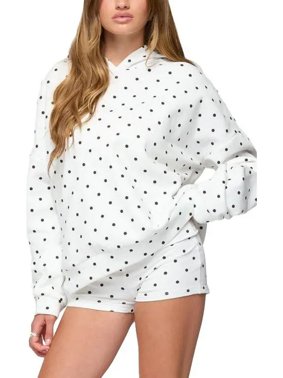 EDIKTED Chelsie Polka Dot Cotton Blend Hoodie - White