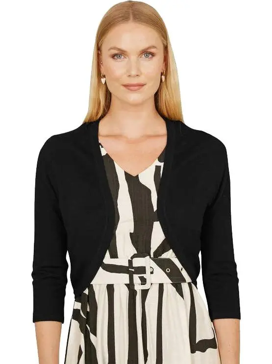 YUMI 3/4 Sleeve Knitted Curve Bolero - Black