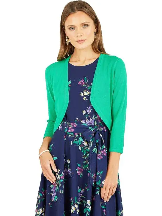 YUMI 3/4 Sleeve Knitted Curve Bolero - Green