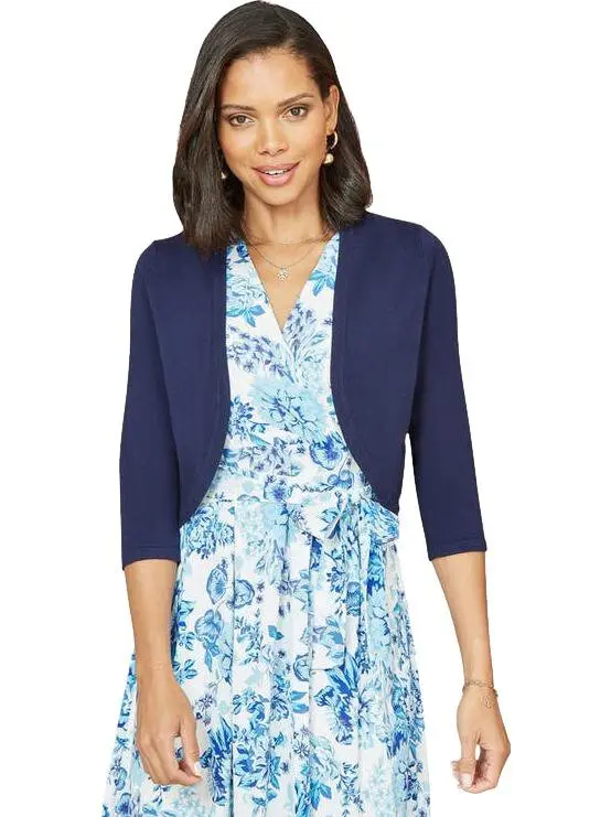 YUMI 3/4 Sleeve Knitted Curve Bolero - Navy