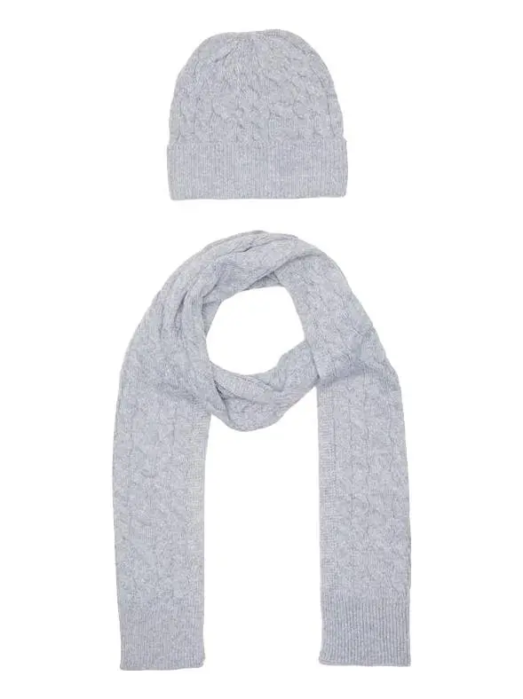 Treasure & Bond Cable Knit Scarf & Beanie Set - Grey