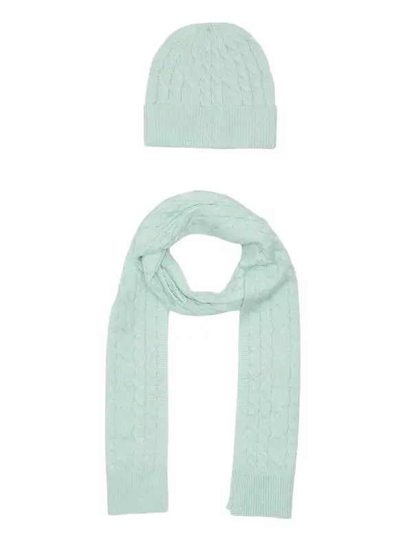 Treasure & Bond Cable Knit Scarf & Beanie Set - Teal Surf