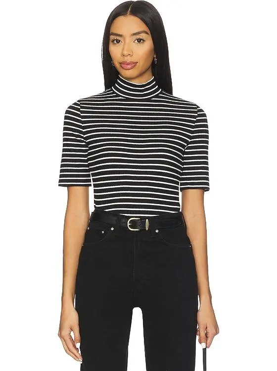 Rag & Bone Striped Ribbed Turtleneck Tee - Black