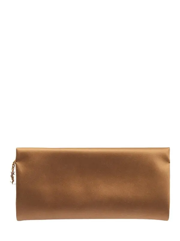 Saint Laurent Satin Clutch With Cassandre Charm - Brown