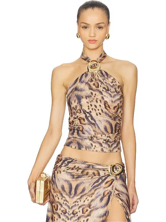 RUNAWAY THE LABEL Keeley Halter Top - Brown